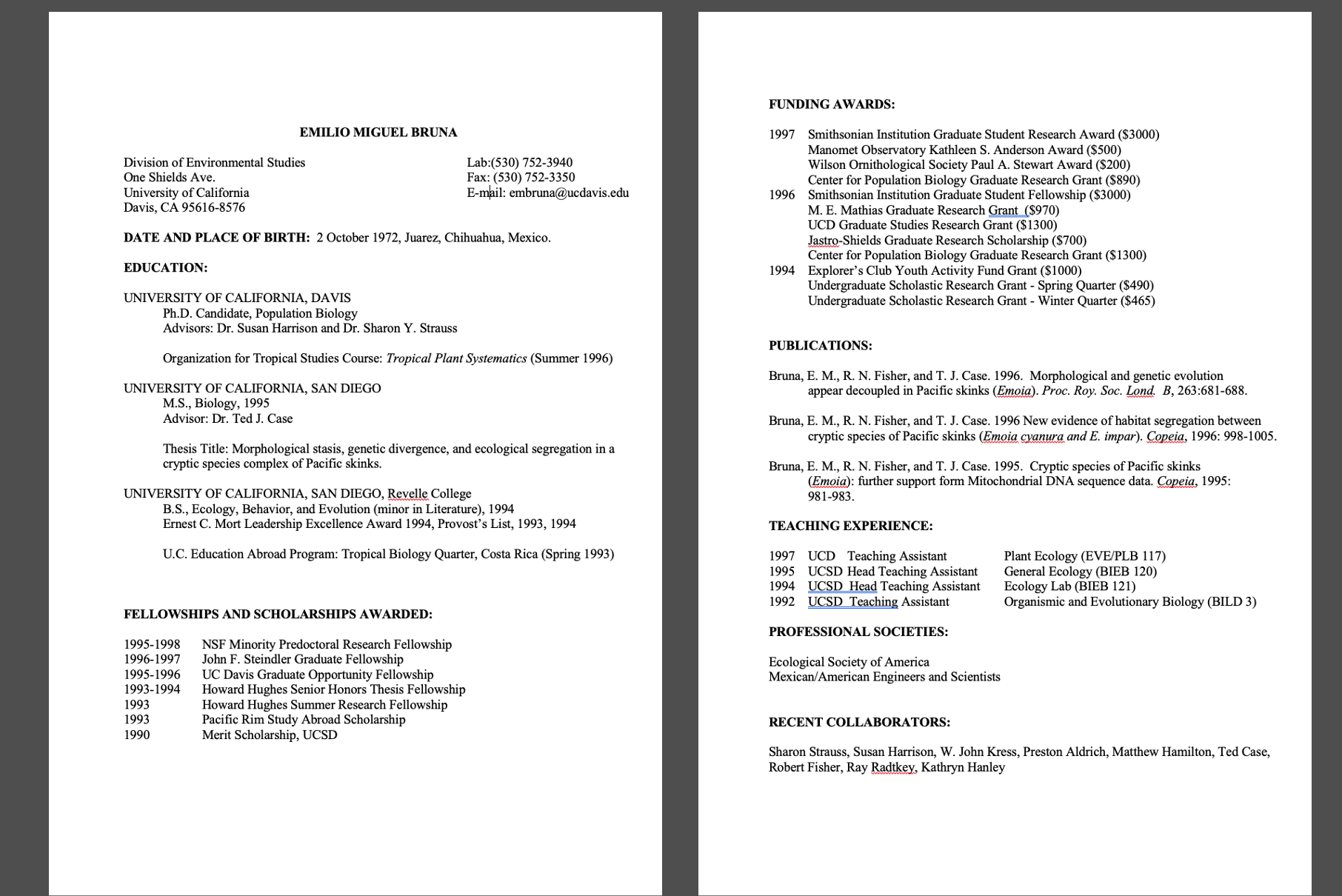 Emilio’s CV Workshop - UF-SACNAS Emilio’s CV Workshop - UF-SACNAS